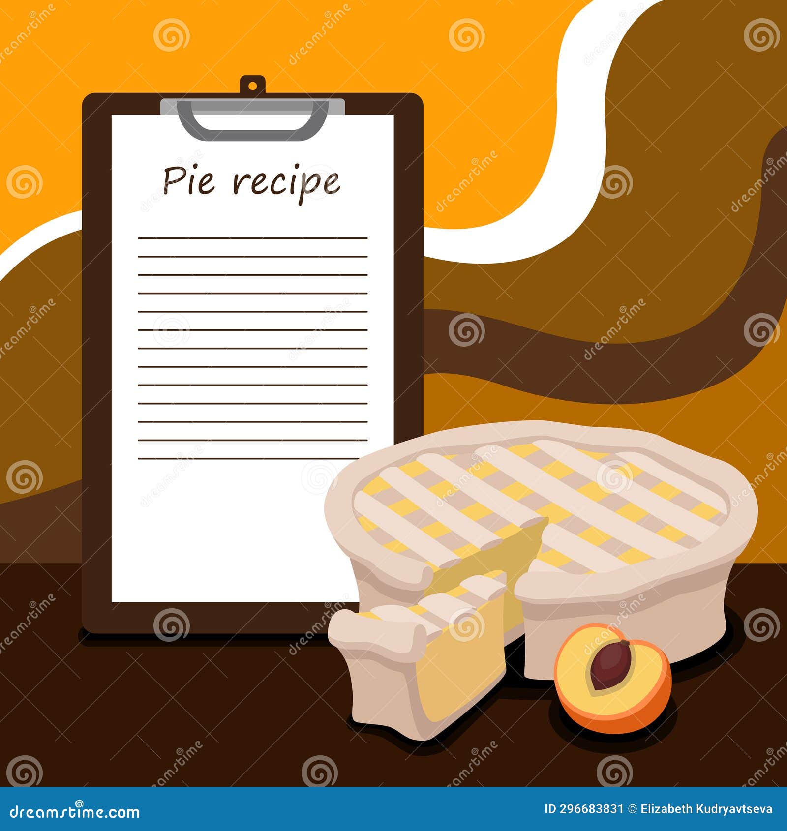 Recipe Template for Pie Fruit Peaches Place for Writing Lines Ready ...