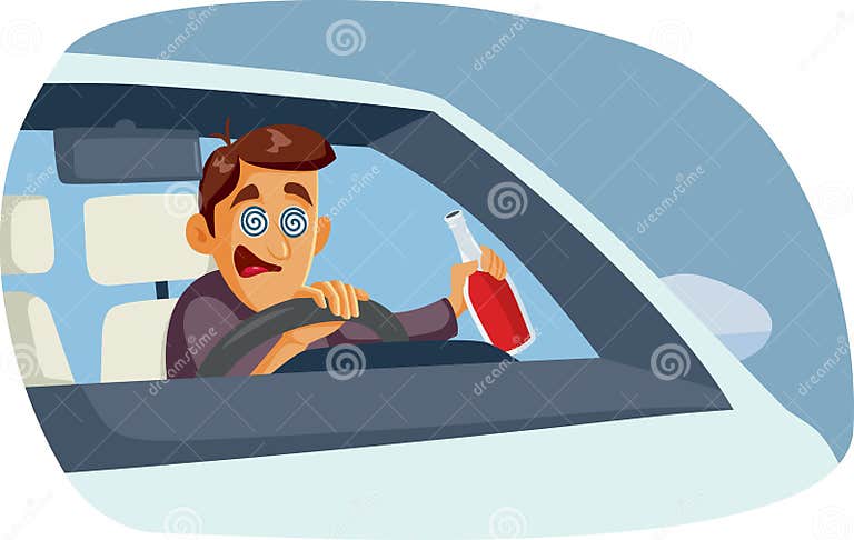 Reckless Man Drinking and Driving Cartoon Drawing Illustration Stock ...