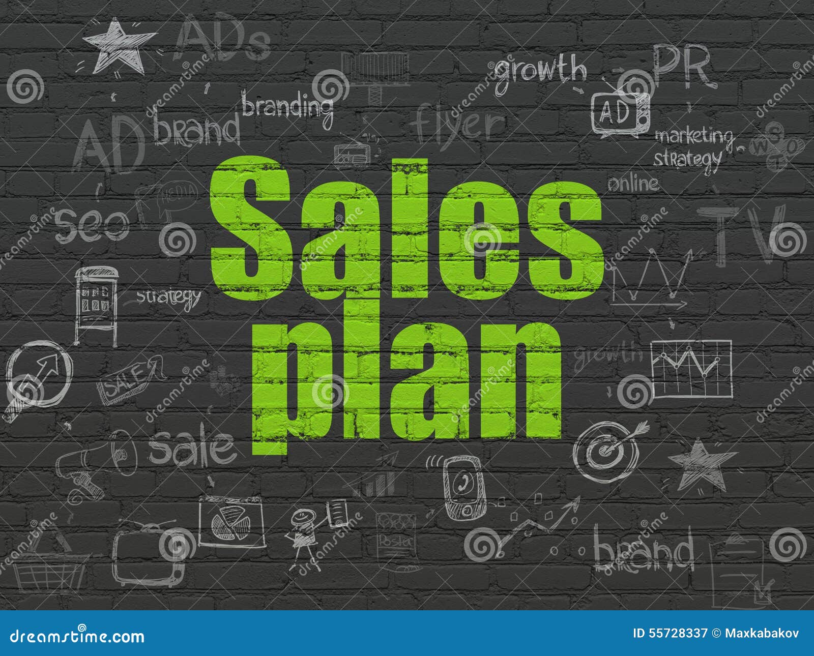 Reclameconcept: Verkoopplan Op Muurachtergrond Stock Illustratie ...