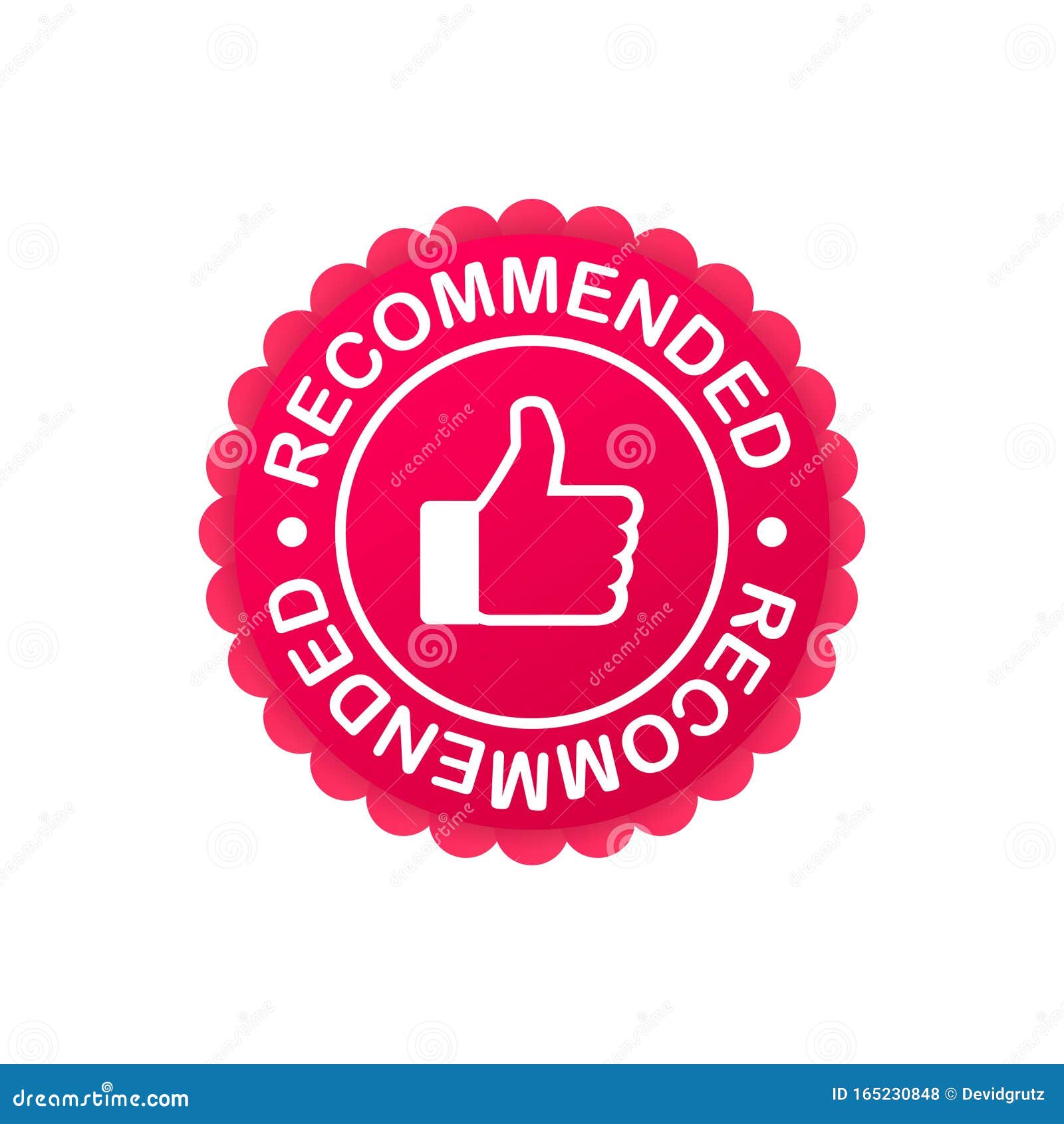 Recommend Icon. White Label Recommended on Blue Background. Vector ...