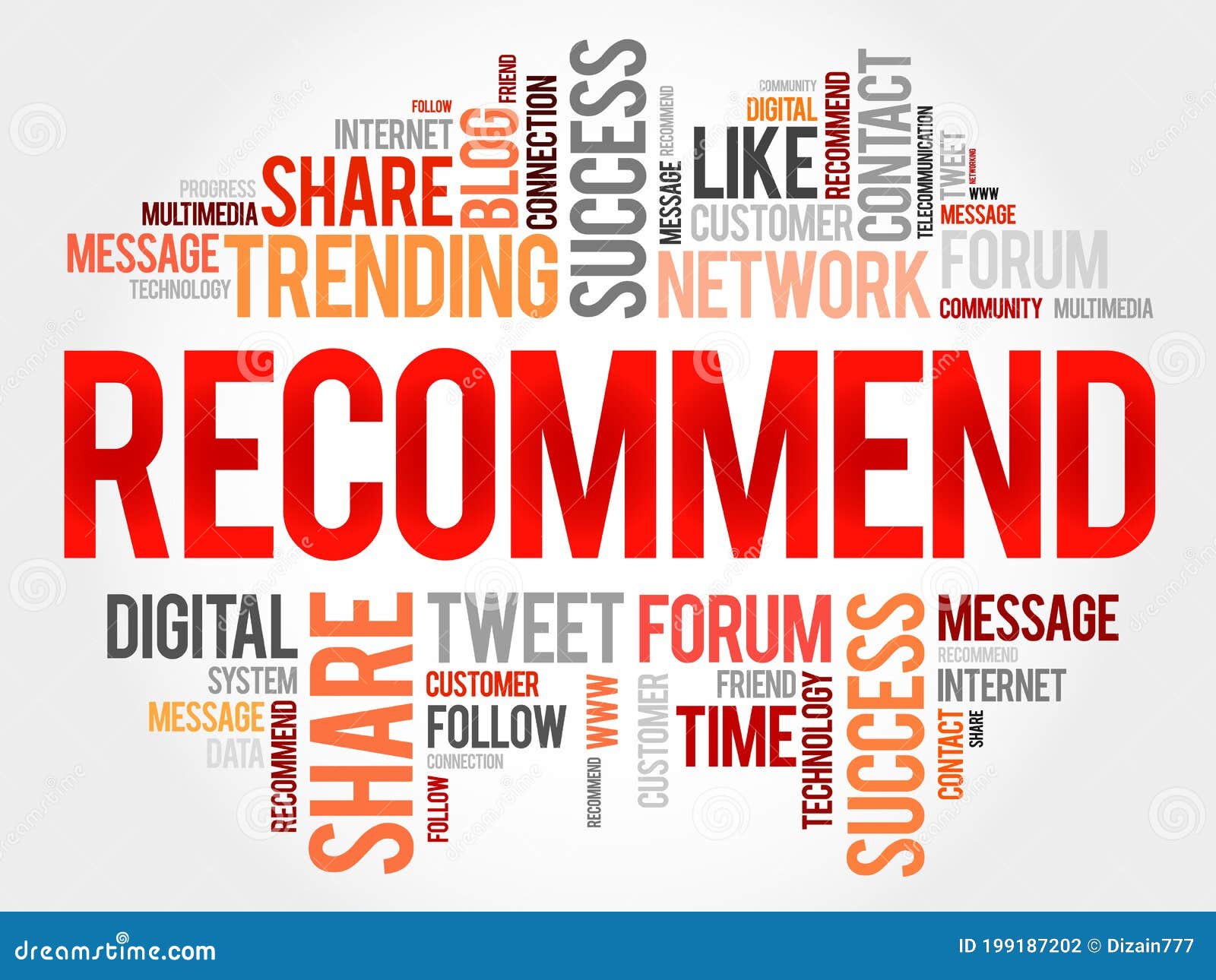 Recommend word cloud stock illustration. Illustration of online - 199187202