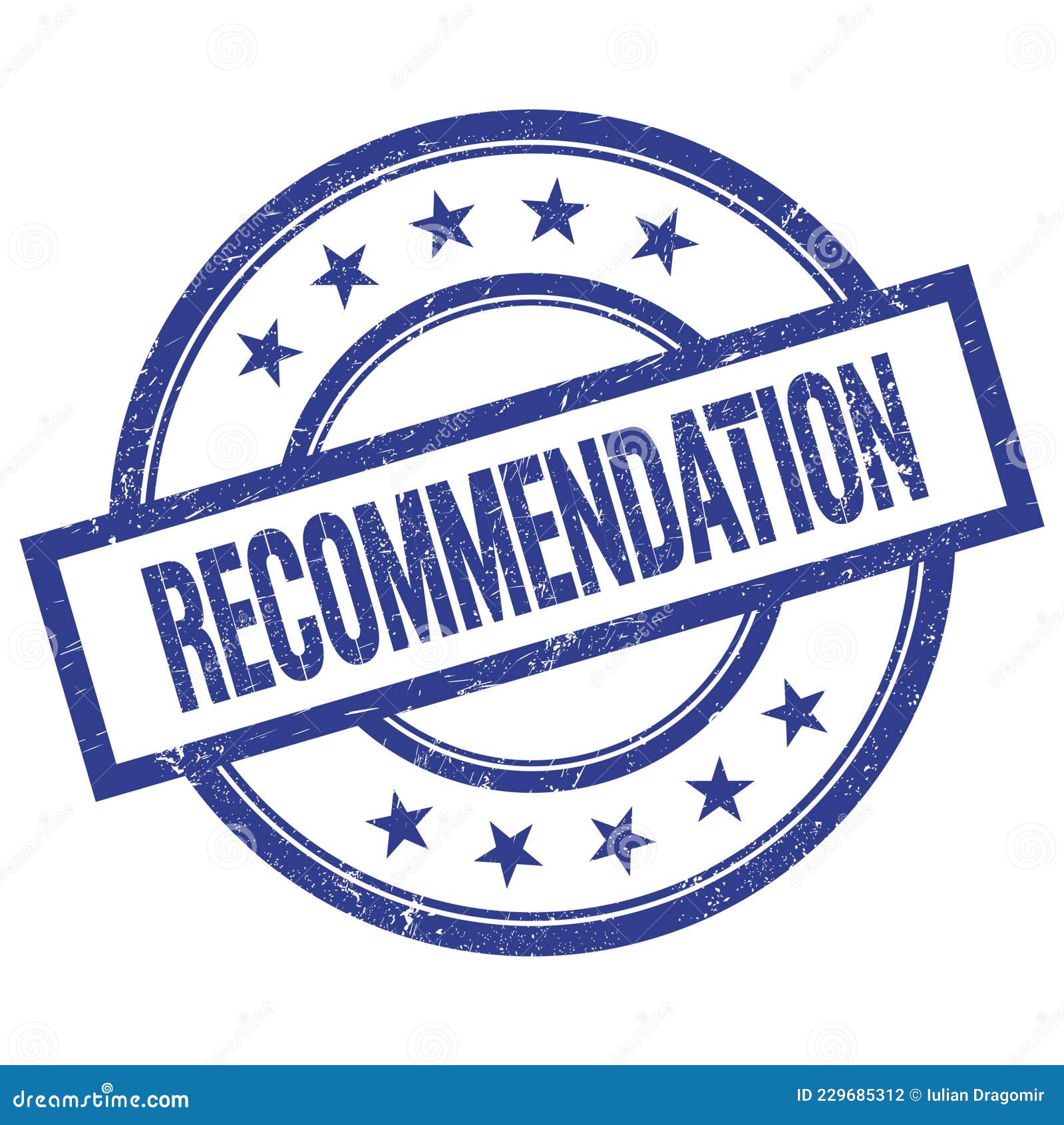 RECOMMENDATION Text Written on Blue Vintage Round Stamp Stock ...