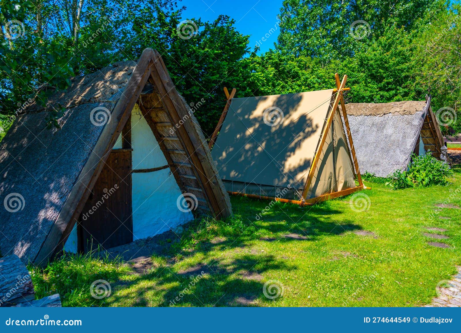 Reconstructed Viking Houses at Trelleborg, Denmark Stock Image - Image ...