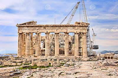 Reconstruction of Acropolis in Athens, Greece Stock Photo - Image of ...