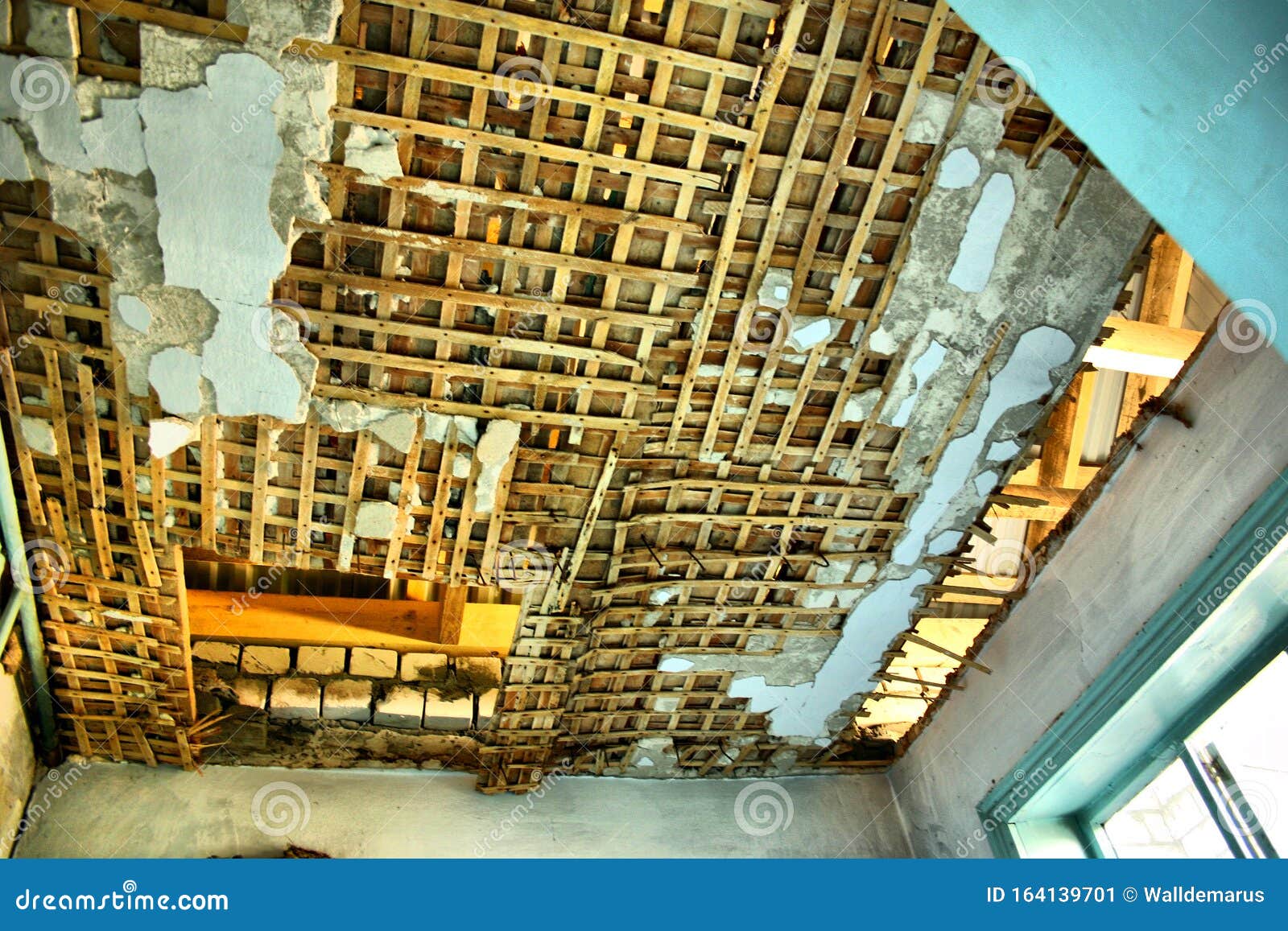 Destroyed Ceiling during the Reconstruction Stock Image - Image of ...