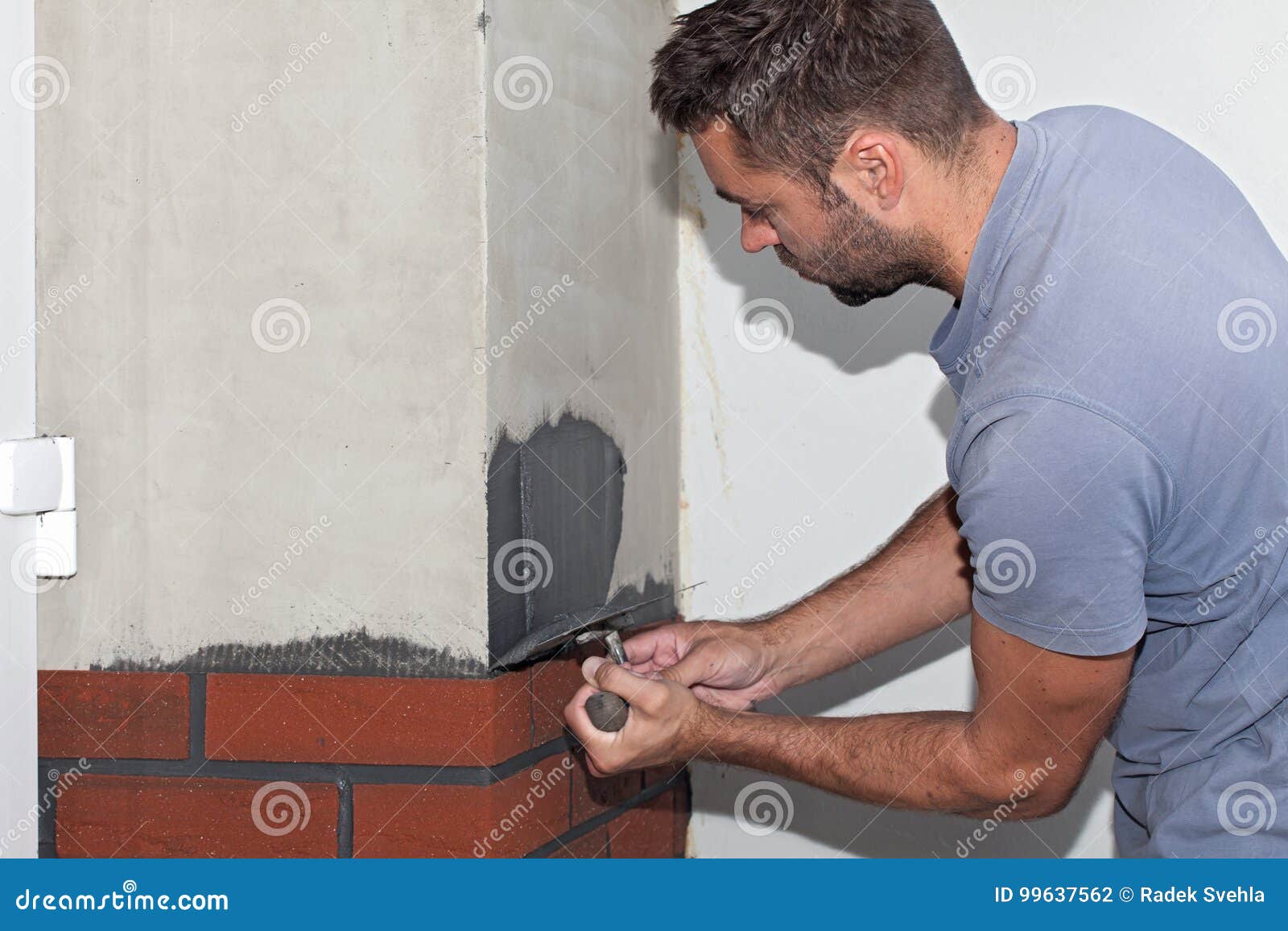 Man Cement is Applied with a Trowel. Stock Photo - Image of house ...