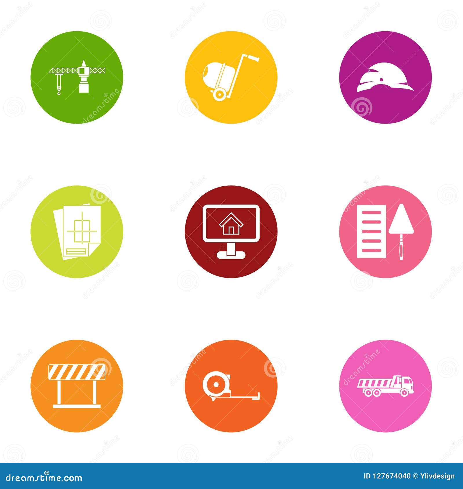 Reconstruction Icons Set, Flat Style Stock Vector - Illustration of ...