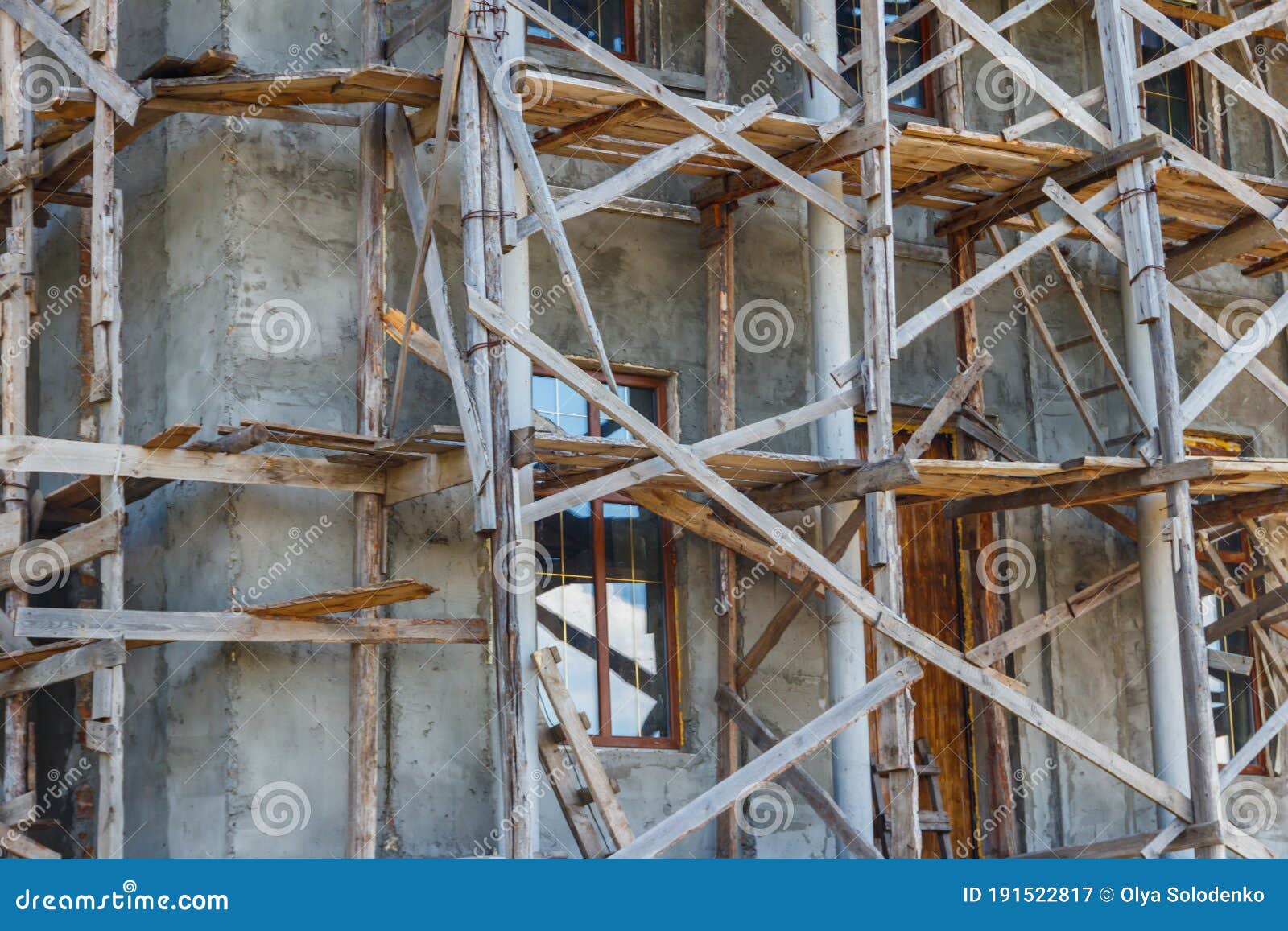 Reconstruction of Old Building with Old Wooden Scaffolding Stock Image ...