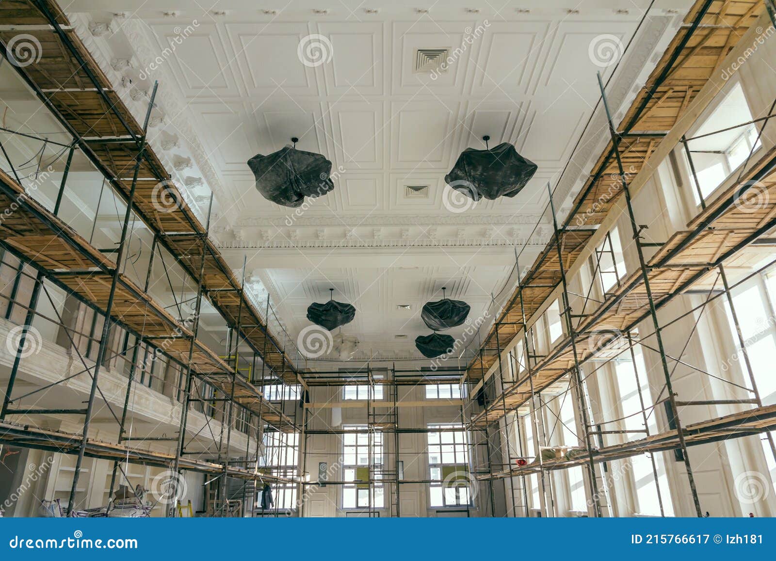 Reconstruction Work. Repairing an Old Building. Building Scaffolding ...