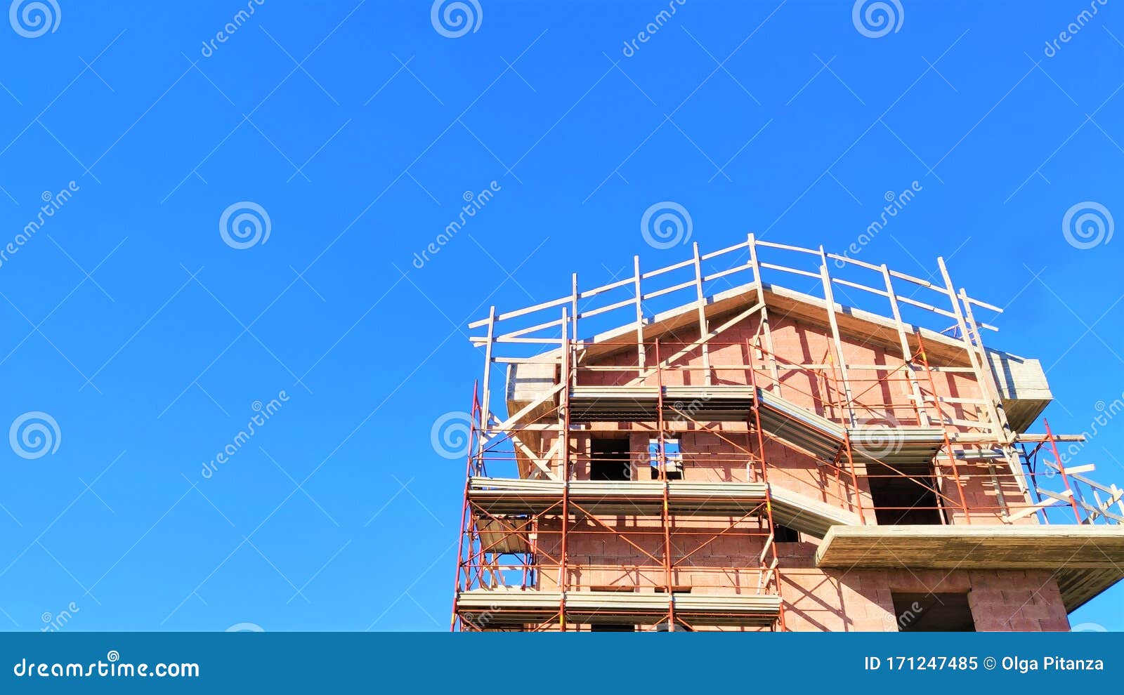 Reconstruction Work Using Scaffolding. Composition for Building Company ...