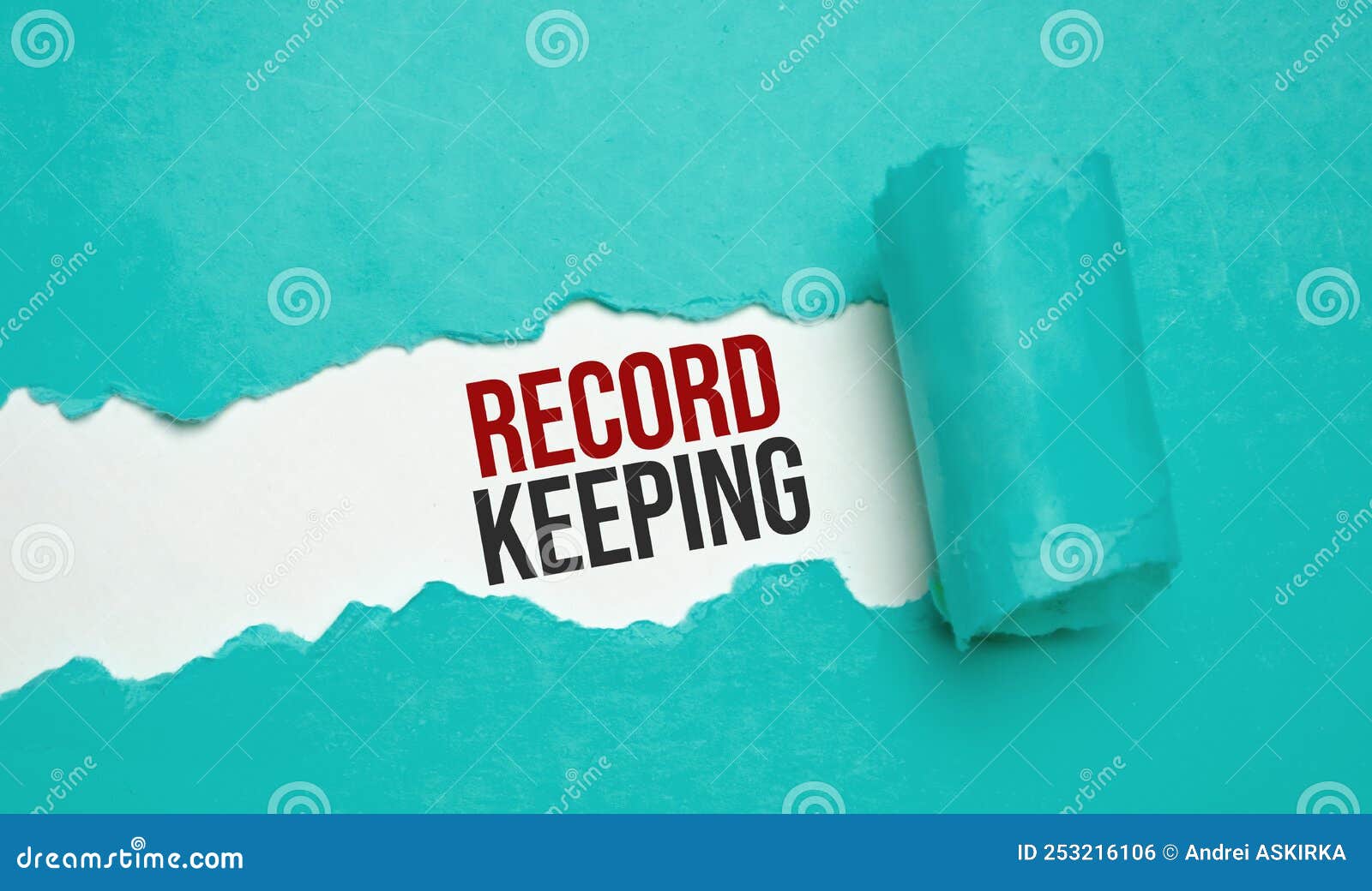 RECORD KEEPING Text on Blue Torn Paper Stock Photo - Image of ...