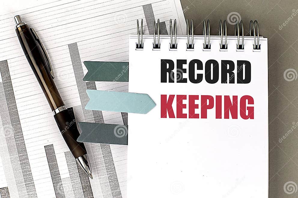 RECORD KEEPING Text on Notebook with Chart on Gray Background Stock ...