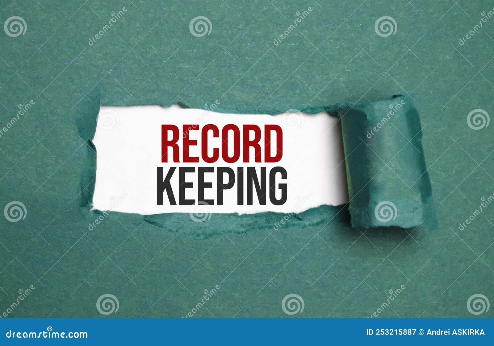 RECORD KEEPING Text on White Torn Paper Stock Image - Image of record ...