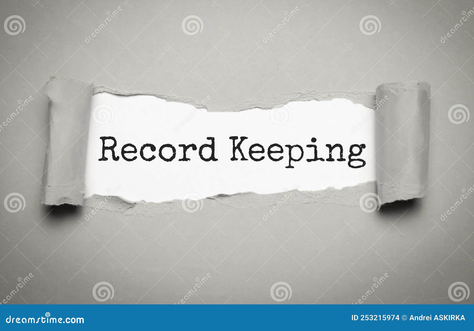 RECORD KEEPING Text on White Torn Paper Stock Photo - Image of ...