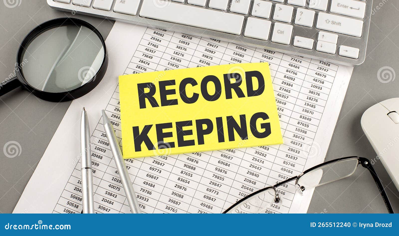 RECORD KEEPING Text Written on a Sticky on Chart with Keyboard and ...