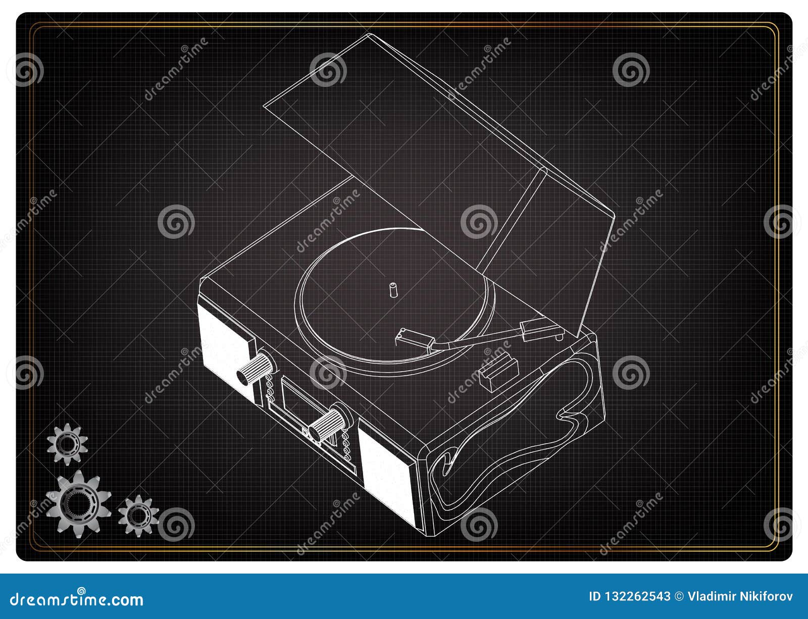Record Player on a Black Background Stock Vector - Illustration of ...