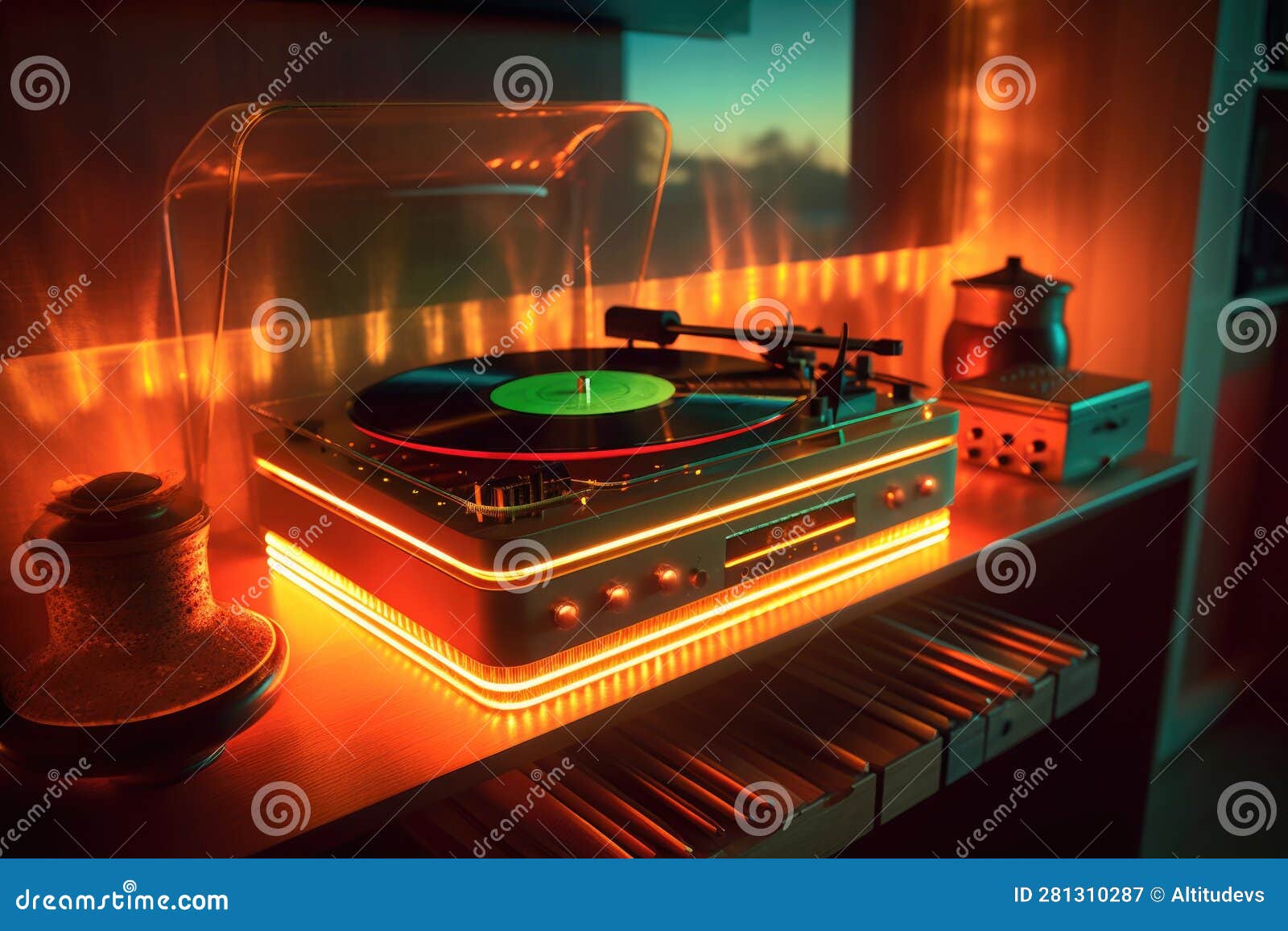 Record Player with Glowing Tubes and Warm Light Stock Illustration ...