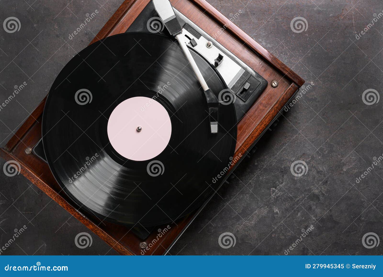 Record Player with Vinyl Disc on Grey Background Stock Image - Image of ...