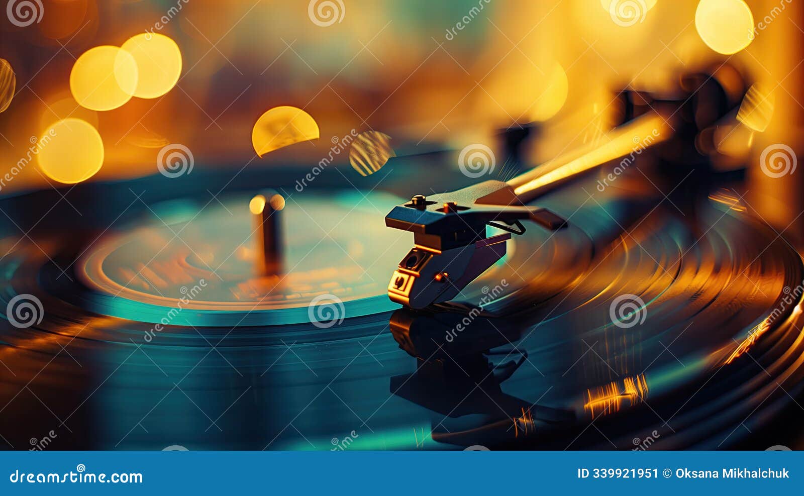 Record Spinning Turntable,illuminated by Warm Sunlight.Retro Backdrop ...