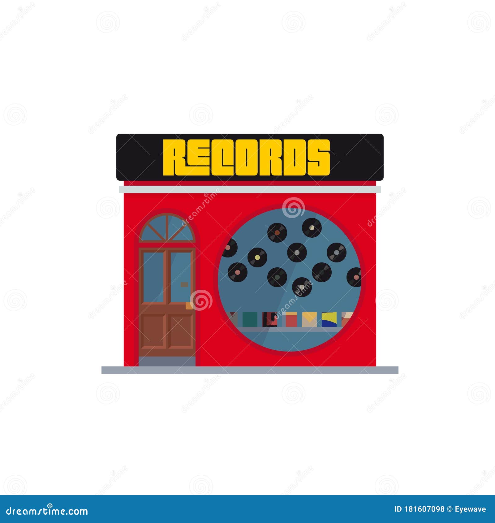 Record Store Building Facade Isolated Flat Design Vector Illustration ...