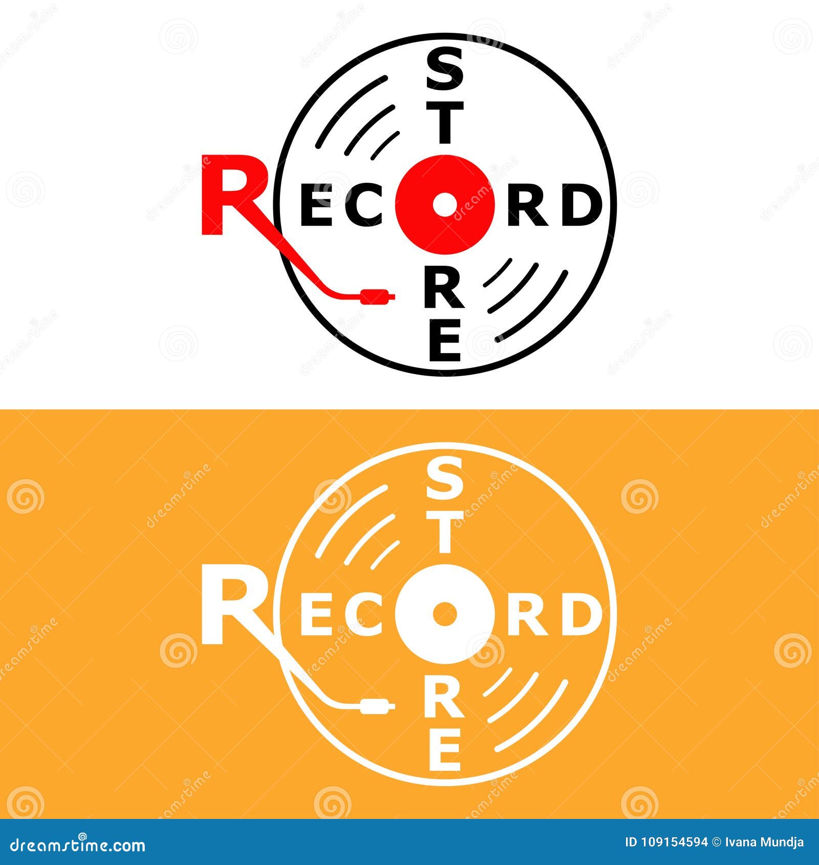 Record Store Flat Minimalist Logo Design with Gramophone Needle and a ...