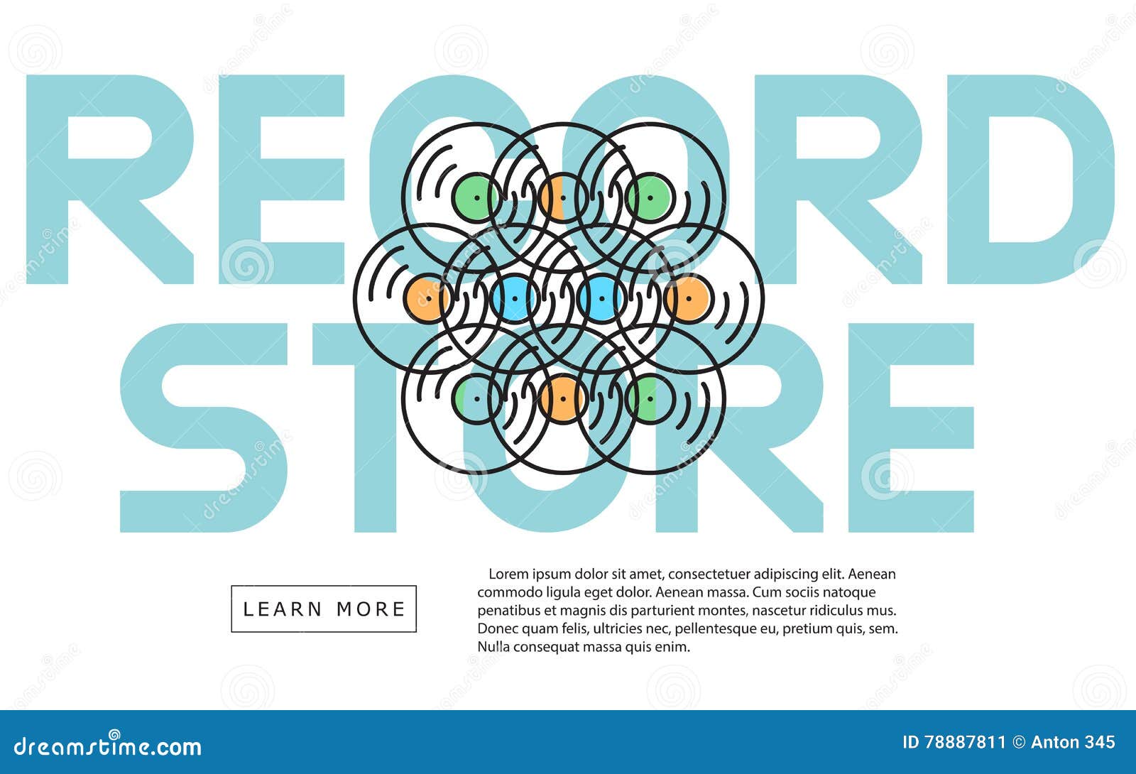 Record Store Idea Minimalistic Contemporary Flat Cool Line Art Stock ...