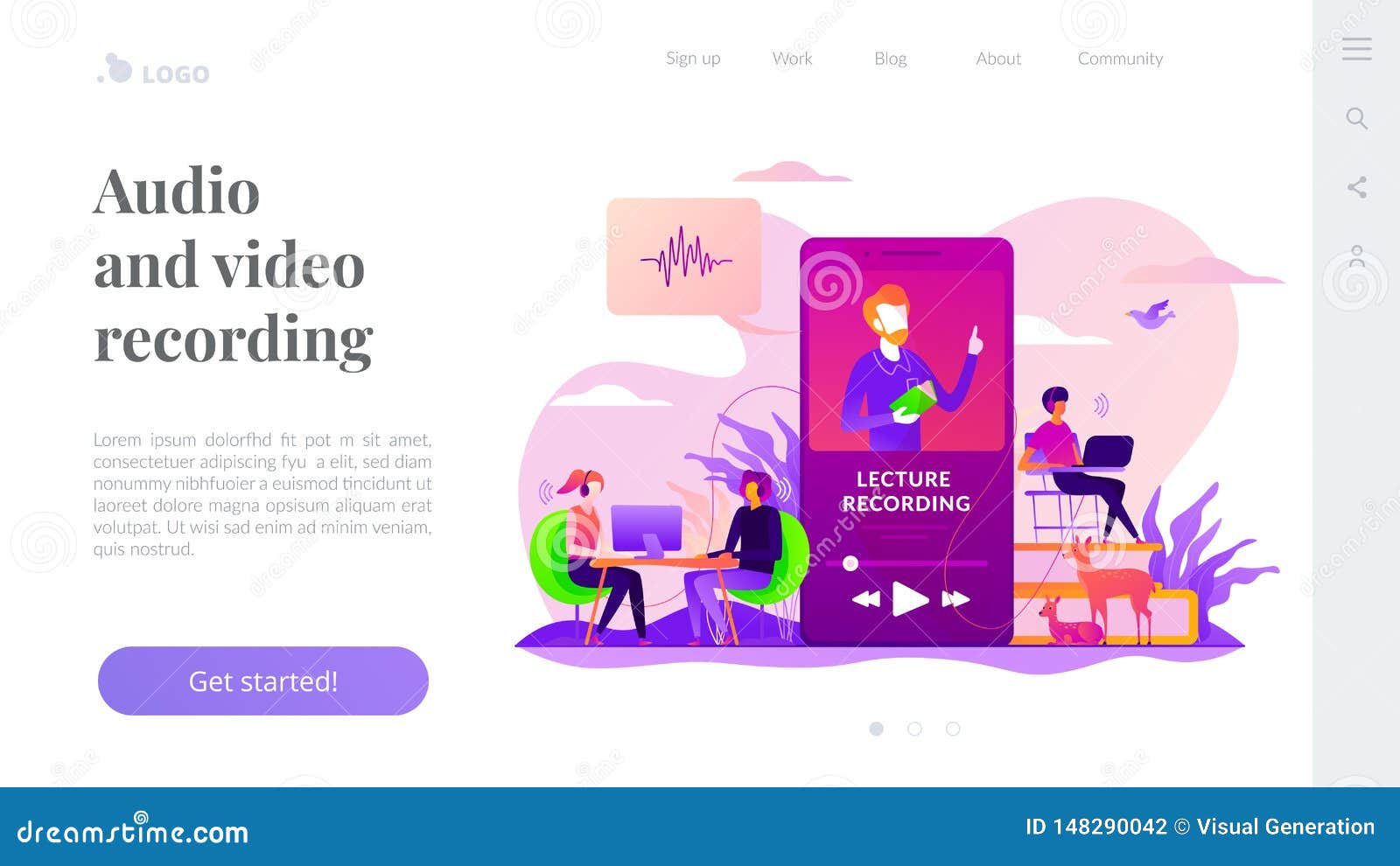 Recorded Classes Landing Page Template. Stock Vector - Illustration of ...