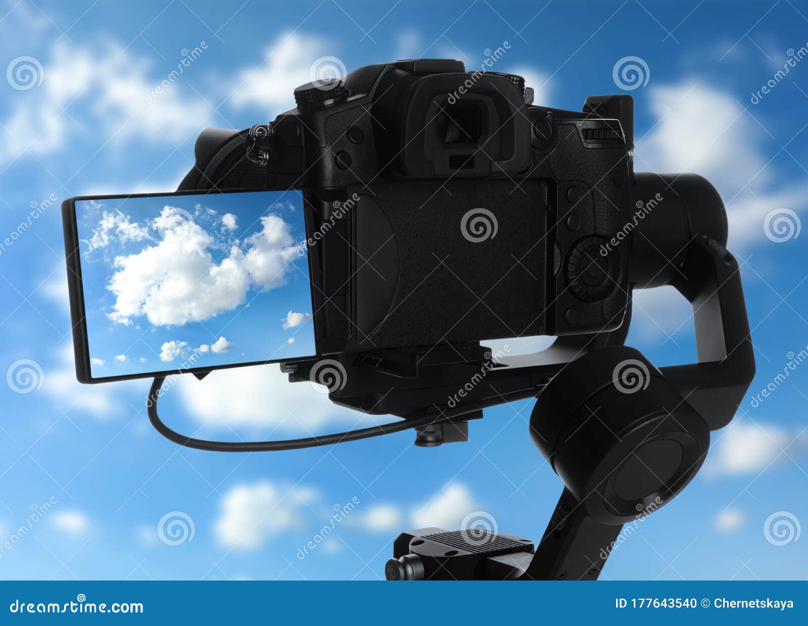 Recording View of Sky with Clouds on Professional Video Camera Stock ...