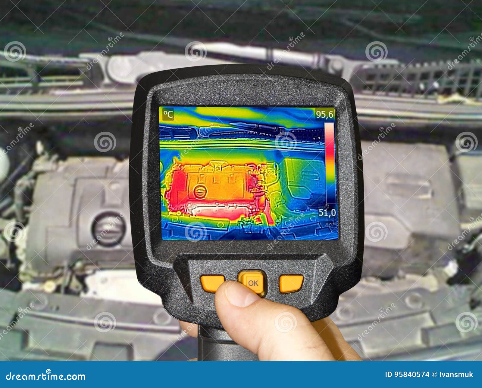 Recording Car Engine after Driving with Thermal Camera Stock Photo ...
