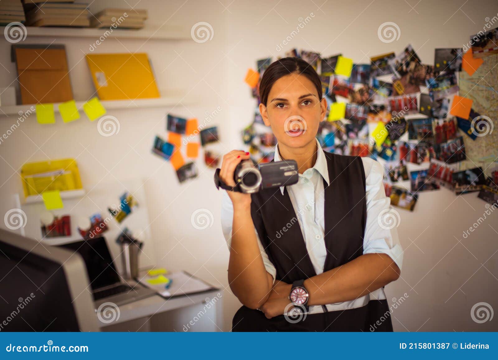 Recording. FBI Female Agent Using Camera. Focus is on Hand Stock Image ...