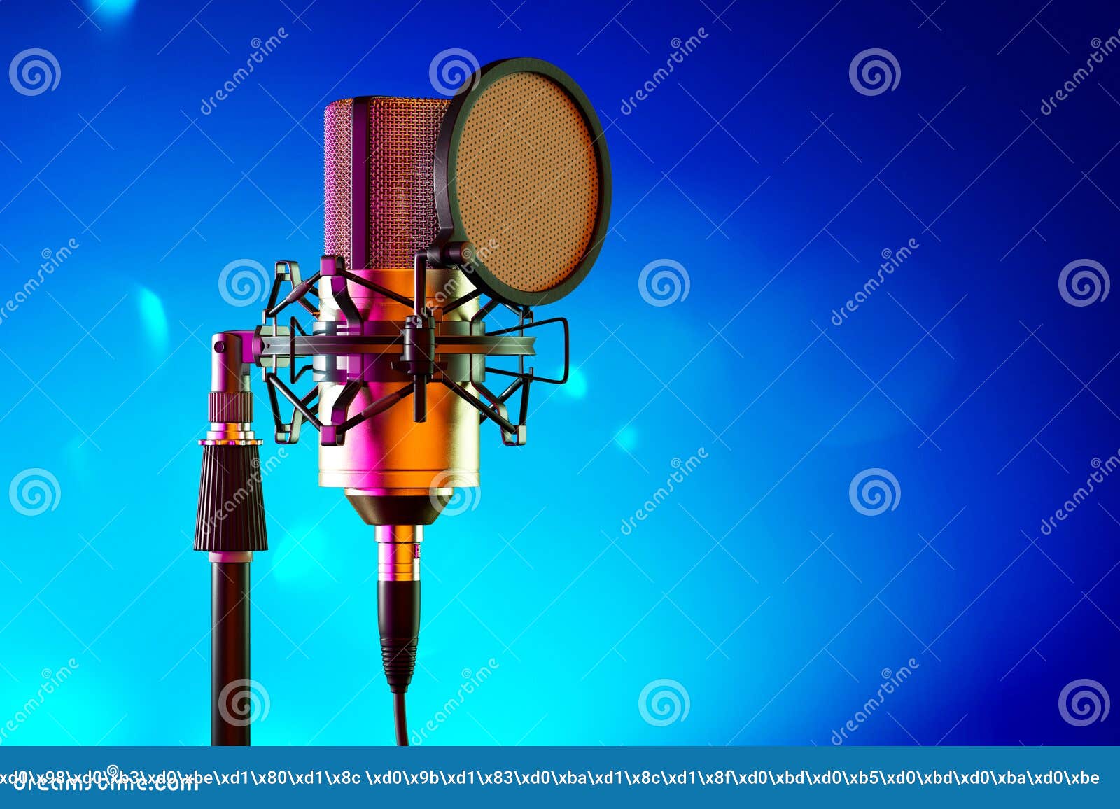 Recording Music Tracks in the Studio. Studio Microphone on a Blue ...