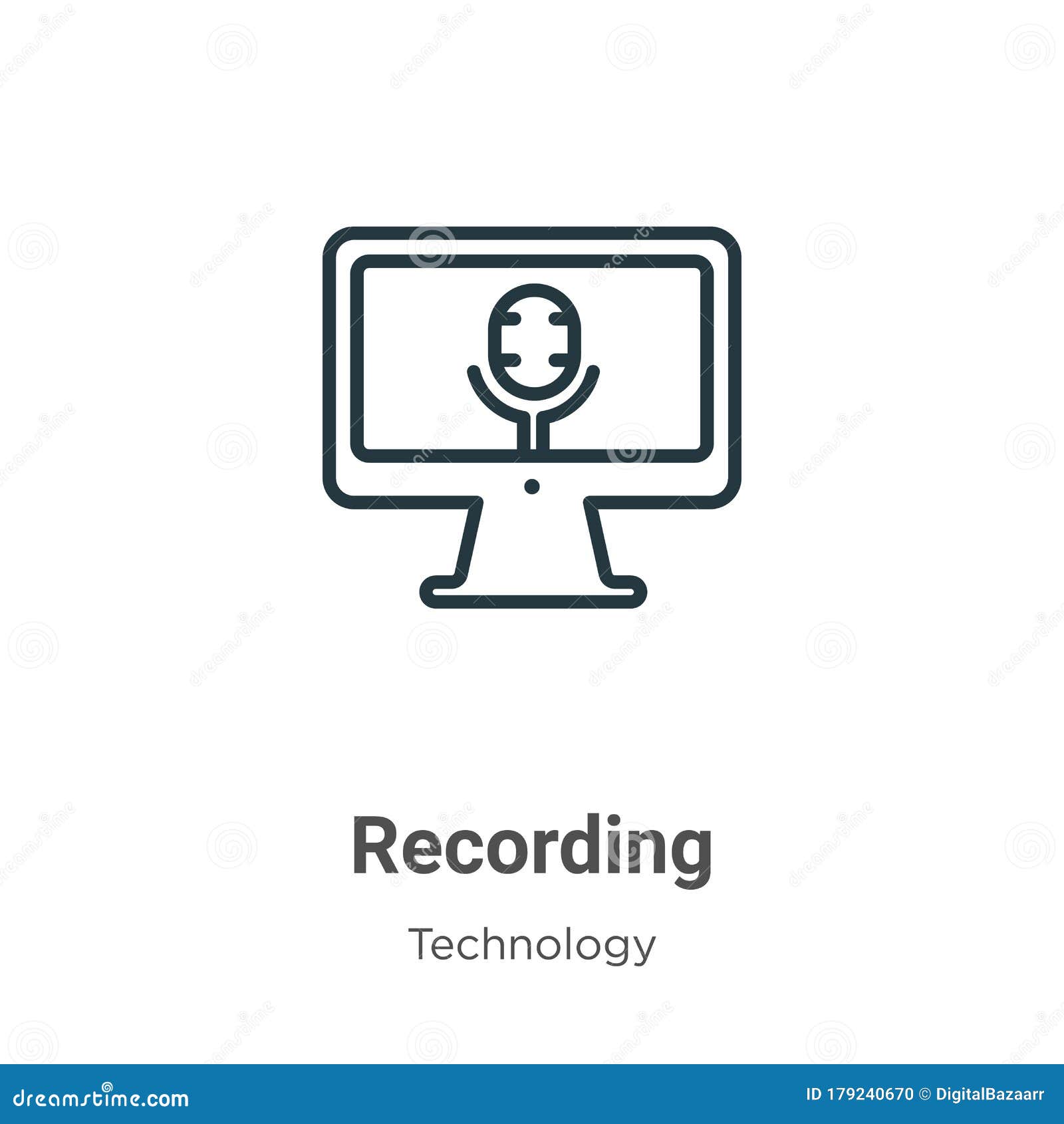 Recording Outline Vector Icon. Thin Line Black Recording Icon, Flat ...