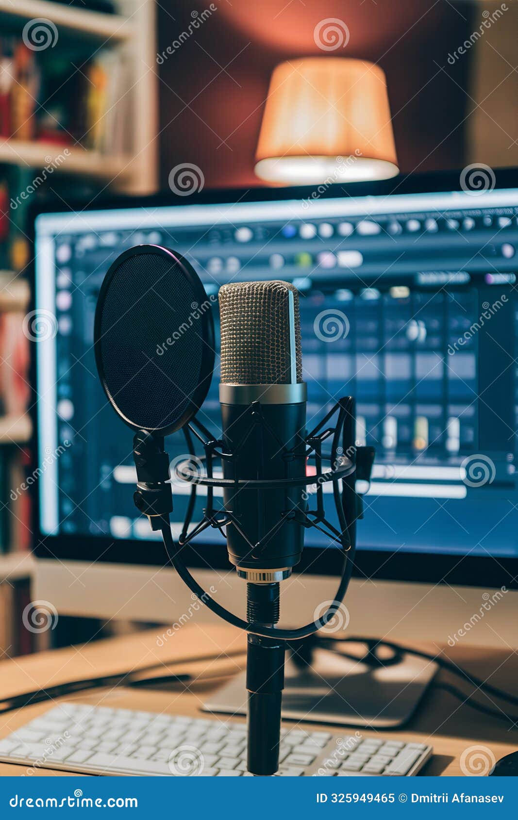Recording Setup with Microphone and Computer Screen Stock Illustration ...