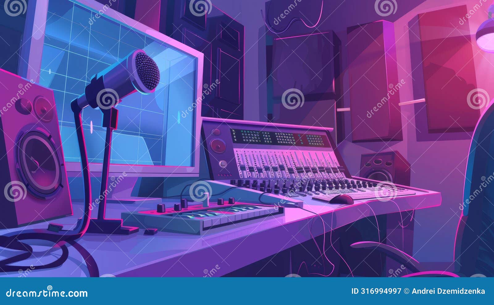 Recording Studio Cartoon Illustration of a Singer Microphone and Mixer ...