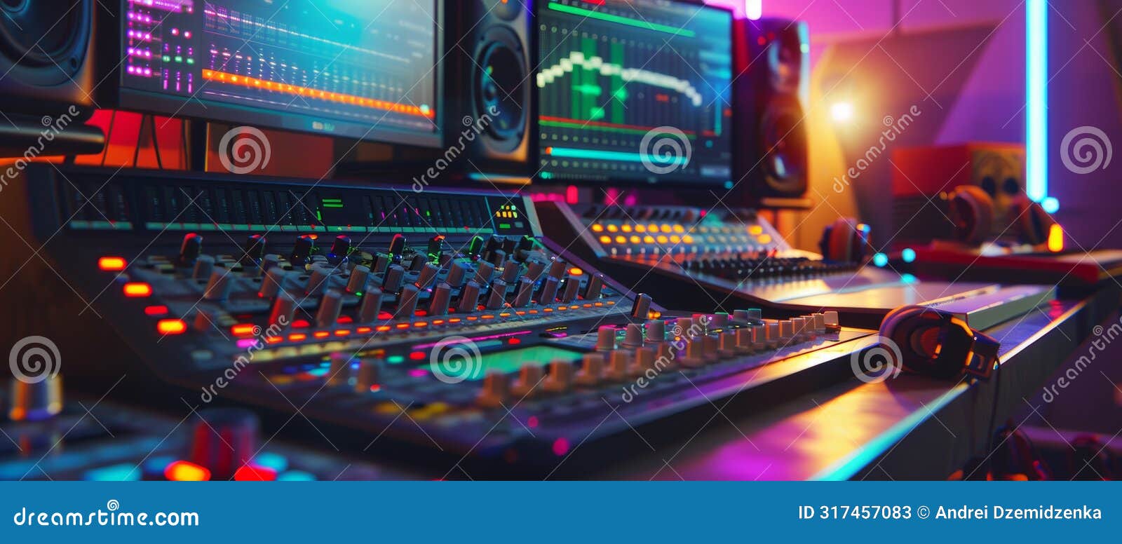 Recording Studio Control Desk with Computer Screen Showing the User ...