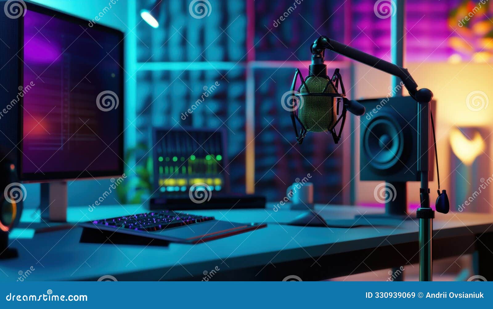Cozy Recording Studio Setup with Microphone and Computer in Vibrant ...