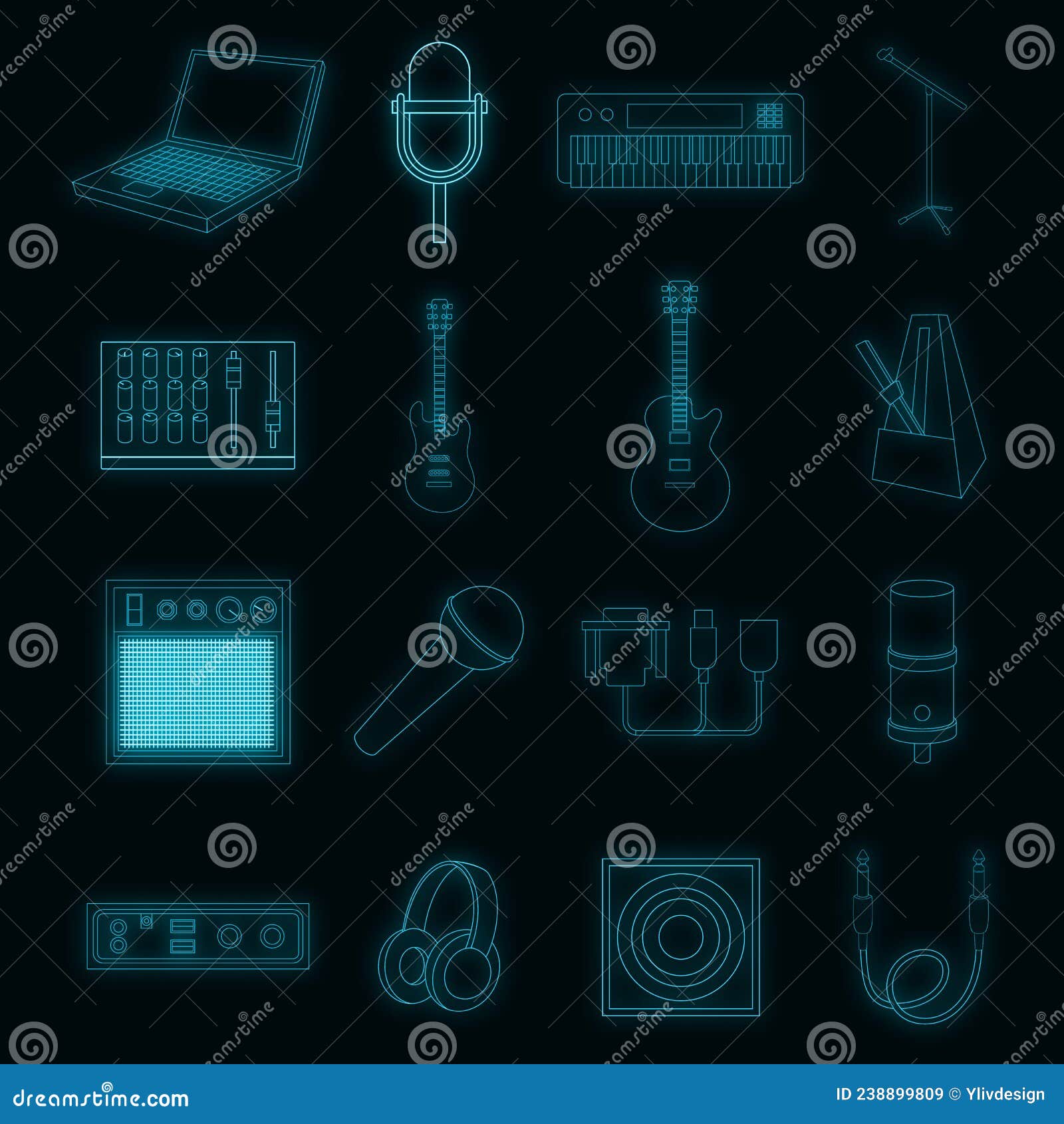 Recording Studio Icons Set Vector Neon Stock Vector - Illustration of ...