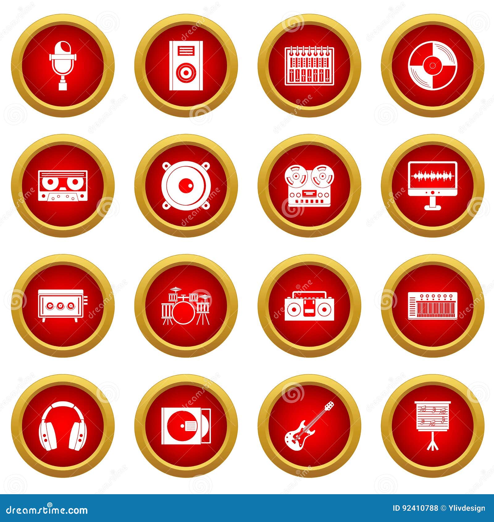 Recording Studio Items Icon Red Circle Set Stock Vector - Illustration ...