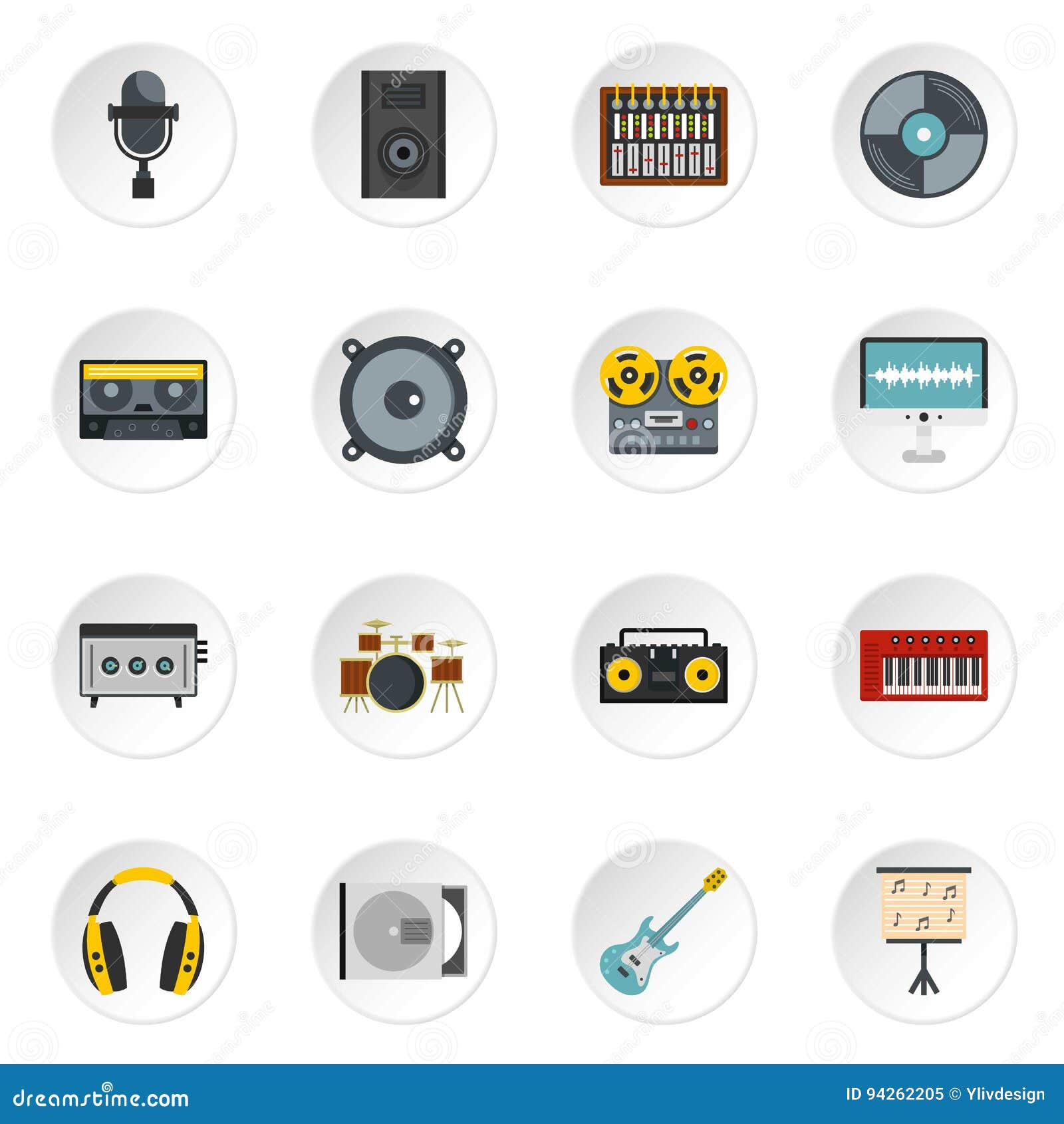 Recording Studio Items Icons Set in Flat Style Stock Vector ...