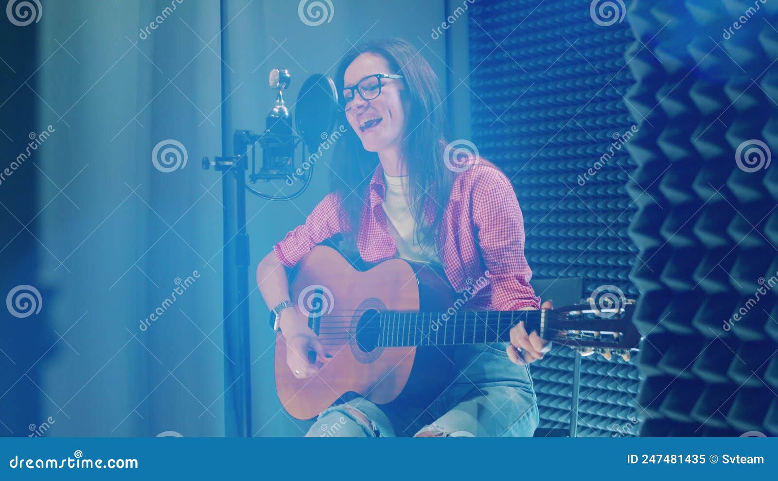 Recording Studio with a Lady Playing the Guitar Stock Video - Video of ...