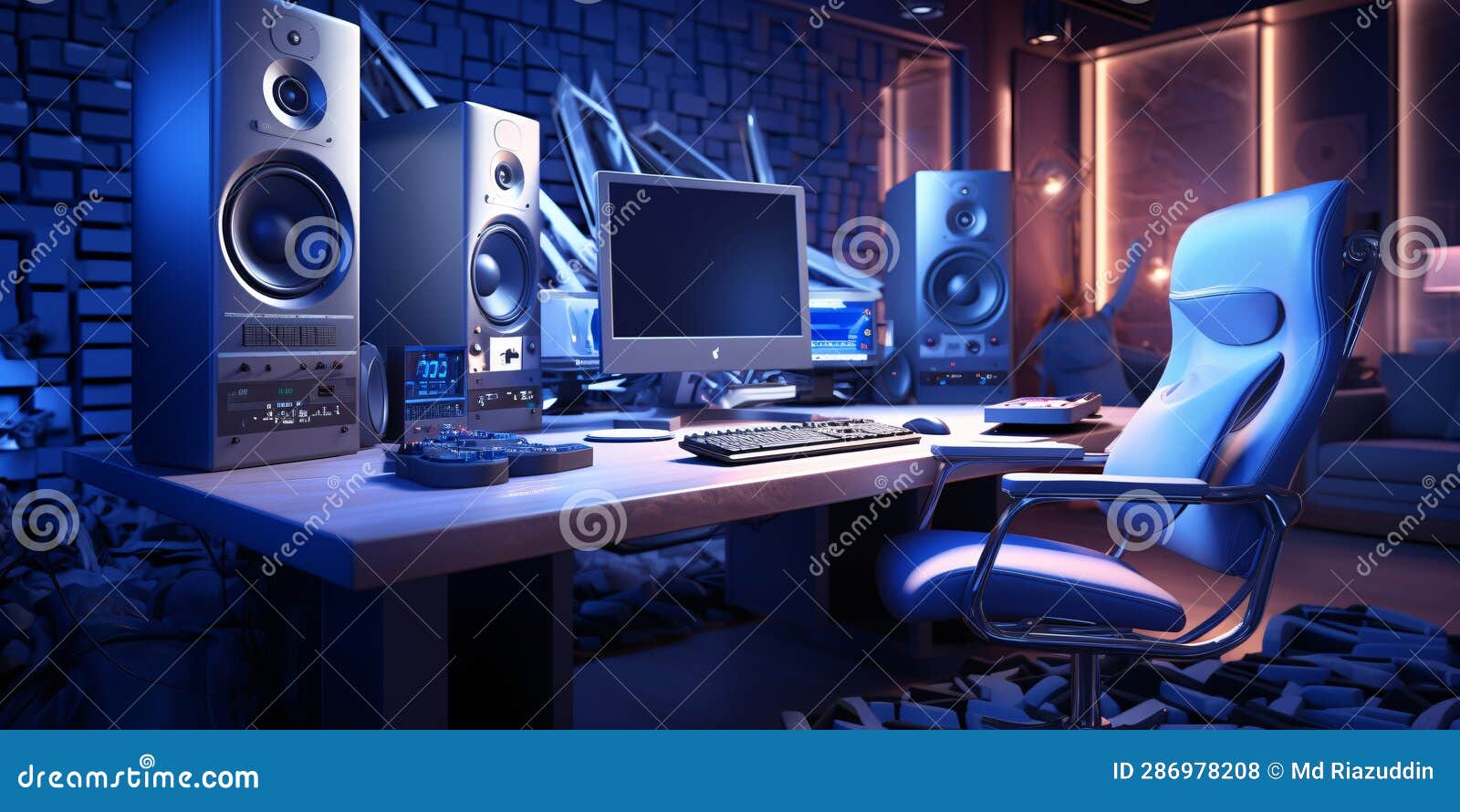 Recording Studio with Mic Speaker Computer Setup Stock Illustration ...