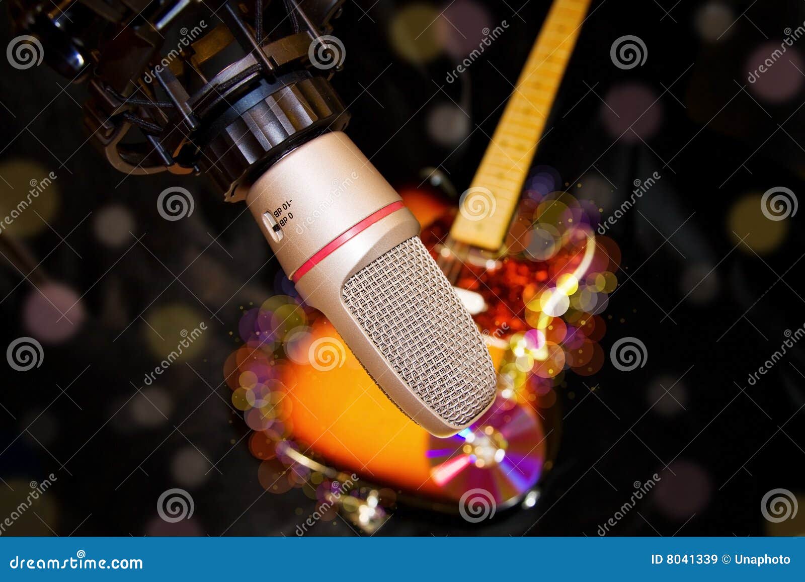 Recording Studio Microphone Over Electric Guitar Stock Image - Image of ...