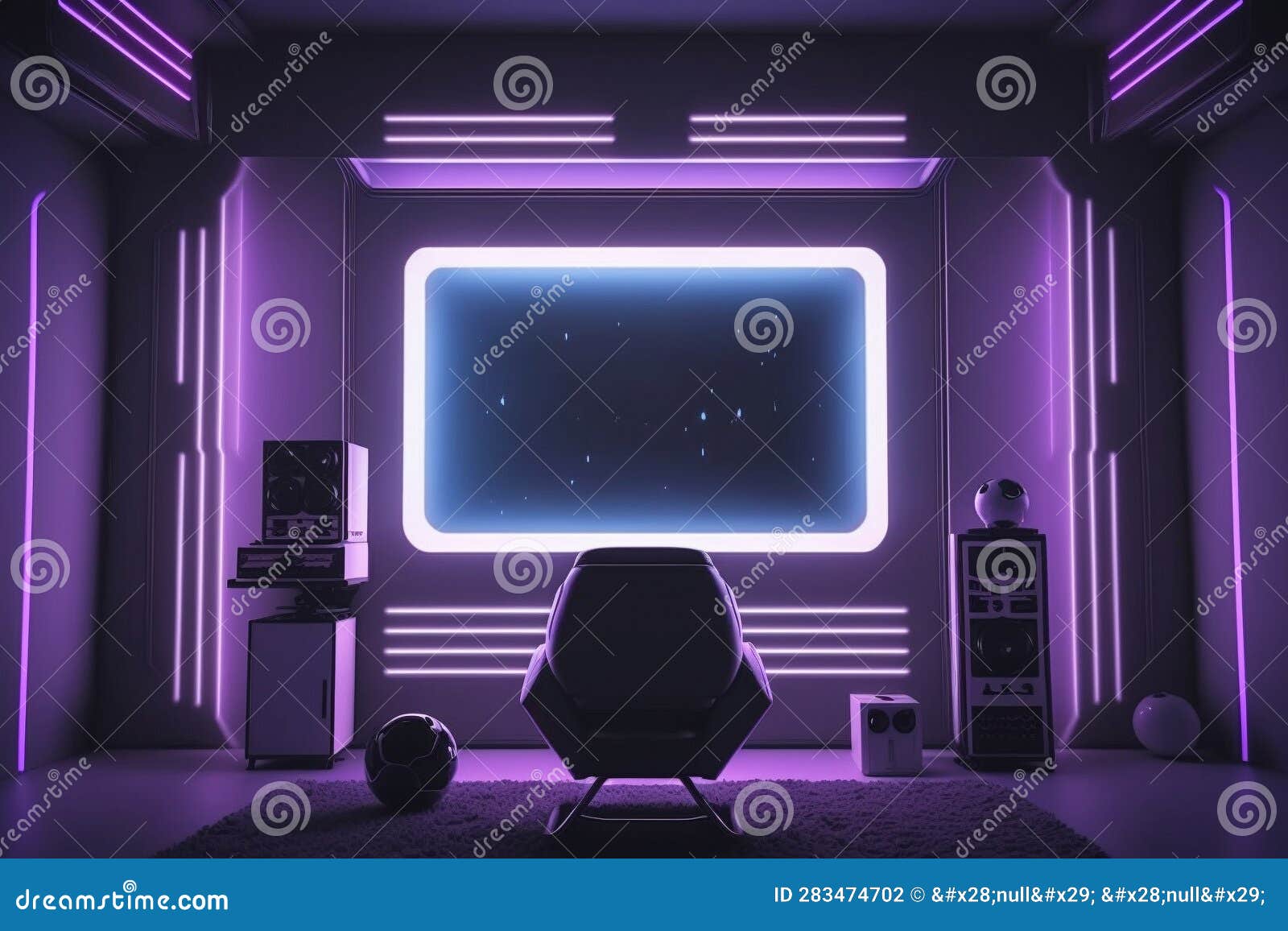 Recording Studio with Neon Lights in Projection. Generative AI Stock ...