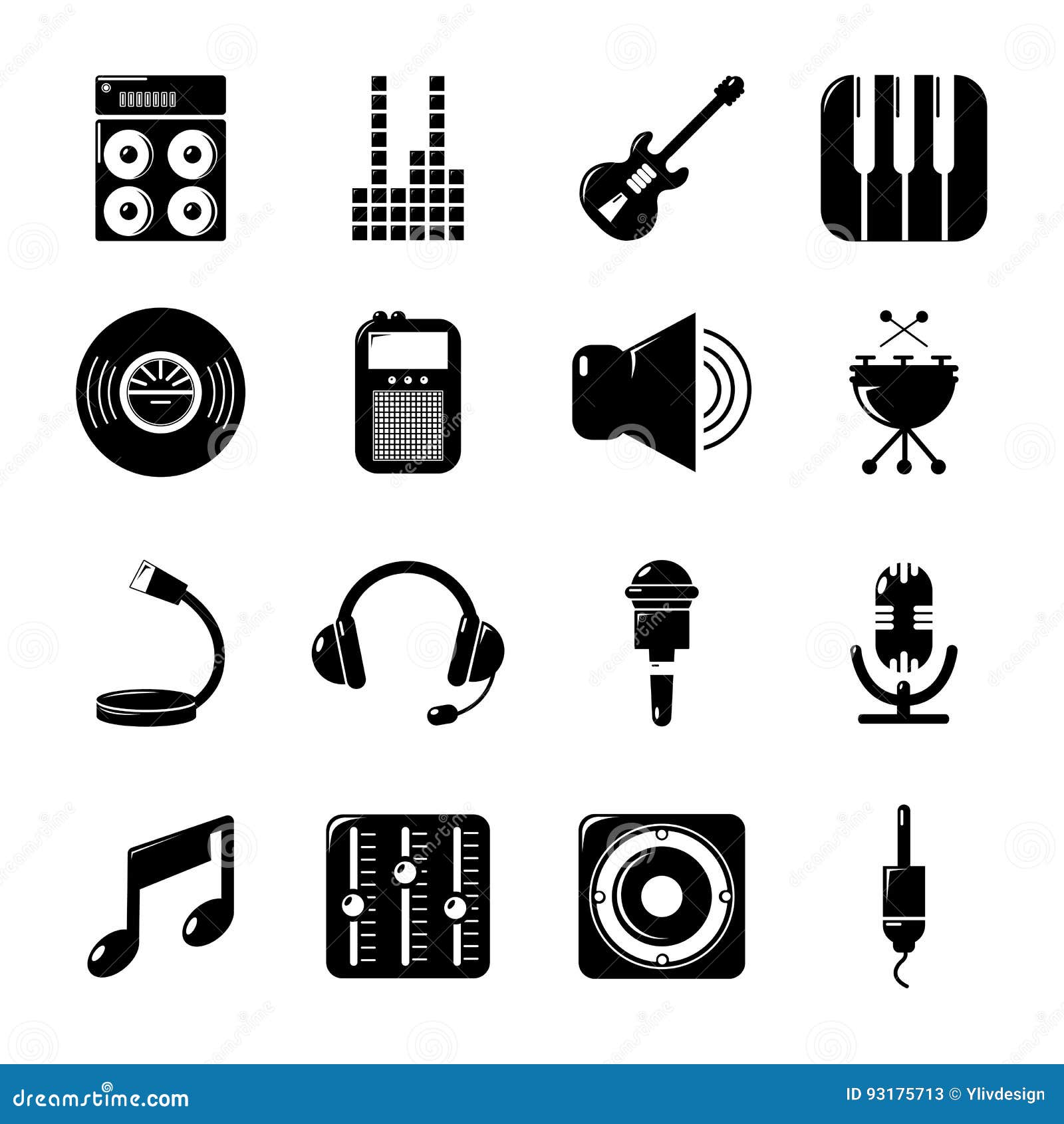 Recording Studio Symbols Icons Set, Simple Style Stock Vector ...