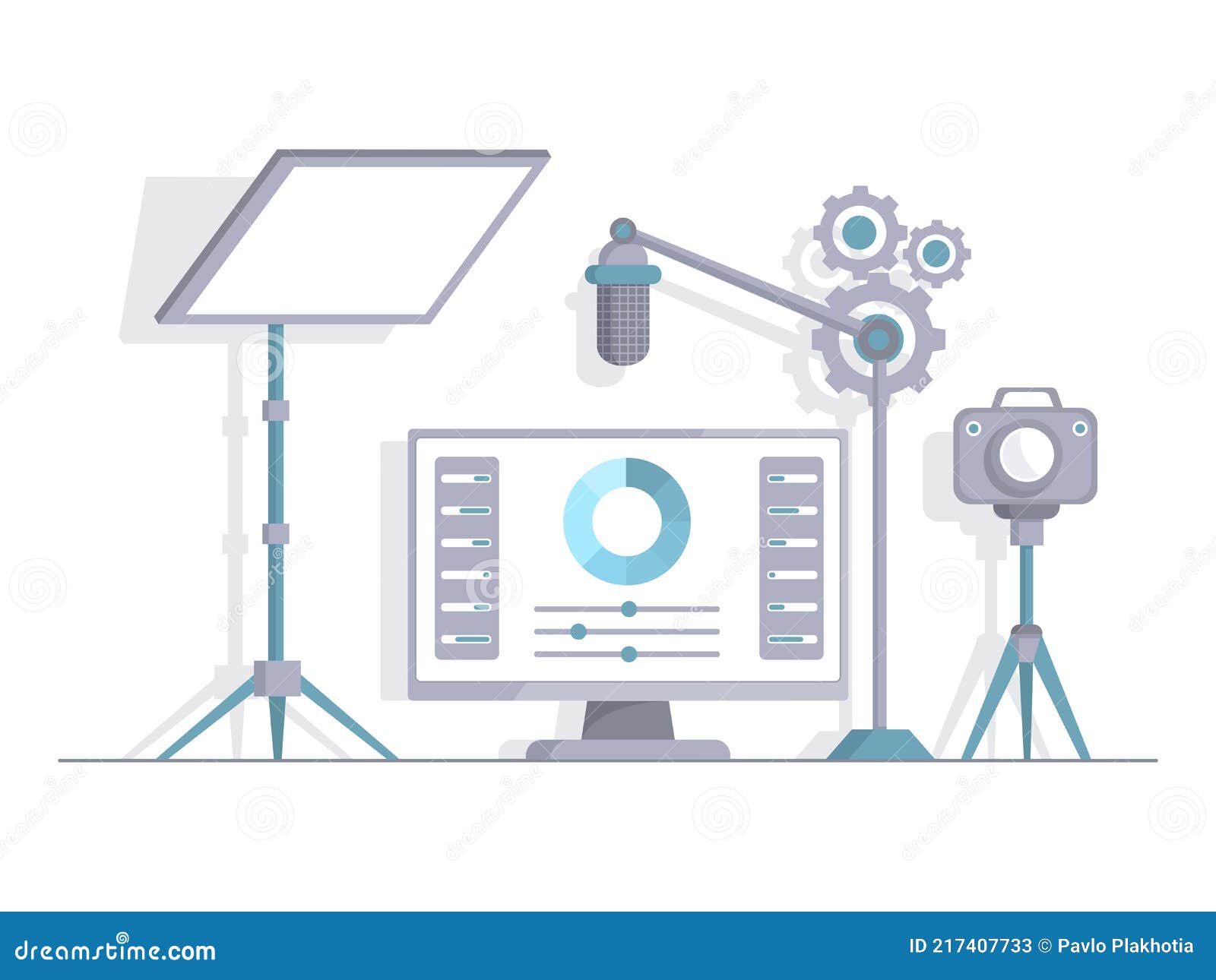 Recording Studio Vector Flat Illustration. Light Screen, Video Camera ...