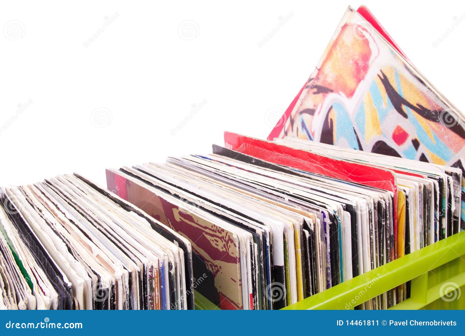 Records in Plastic Boxes on White Stock Image - Image of audio, close ...