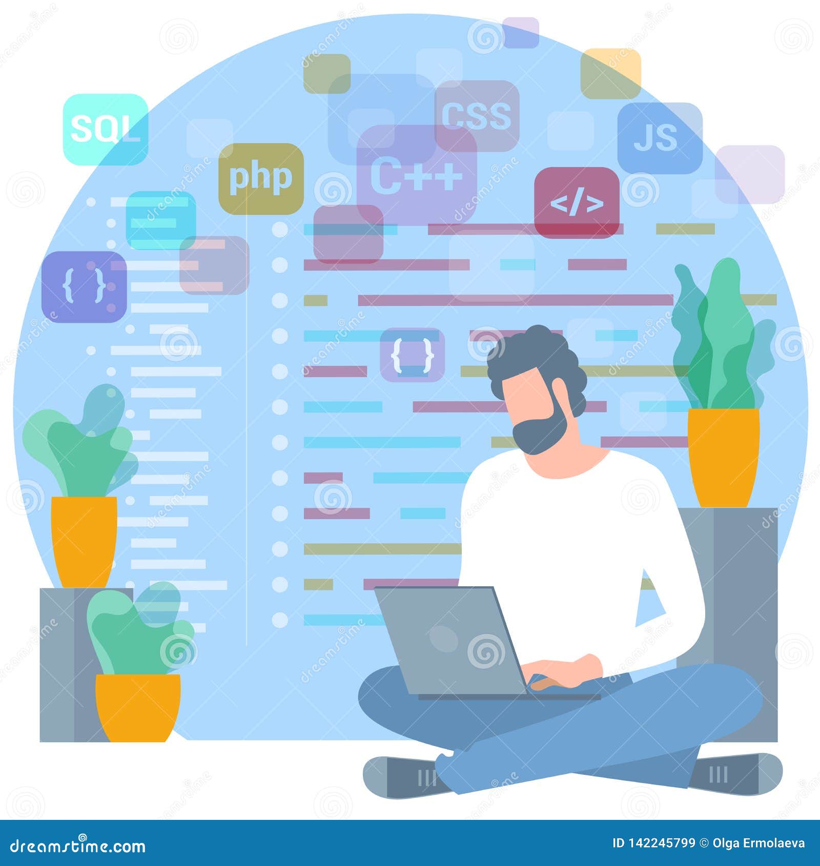 Programmer at work stock vector. Illustration of hacker - 142245799