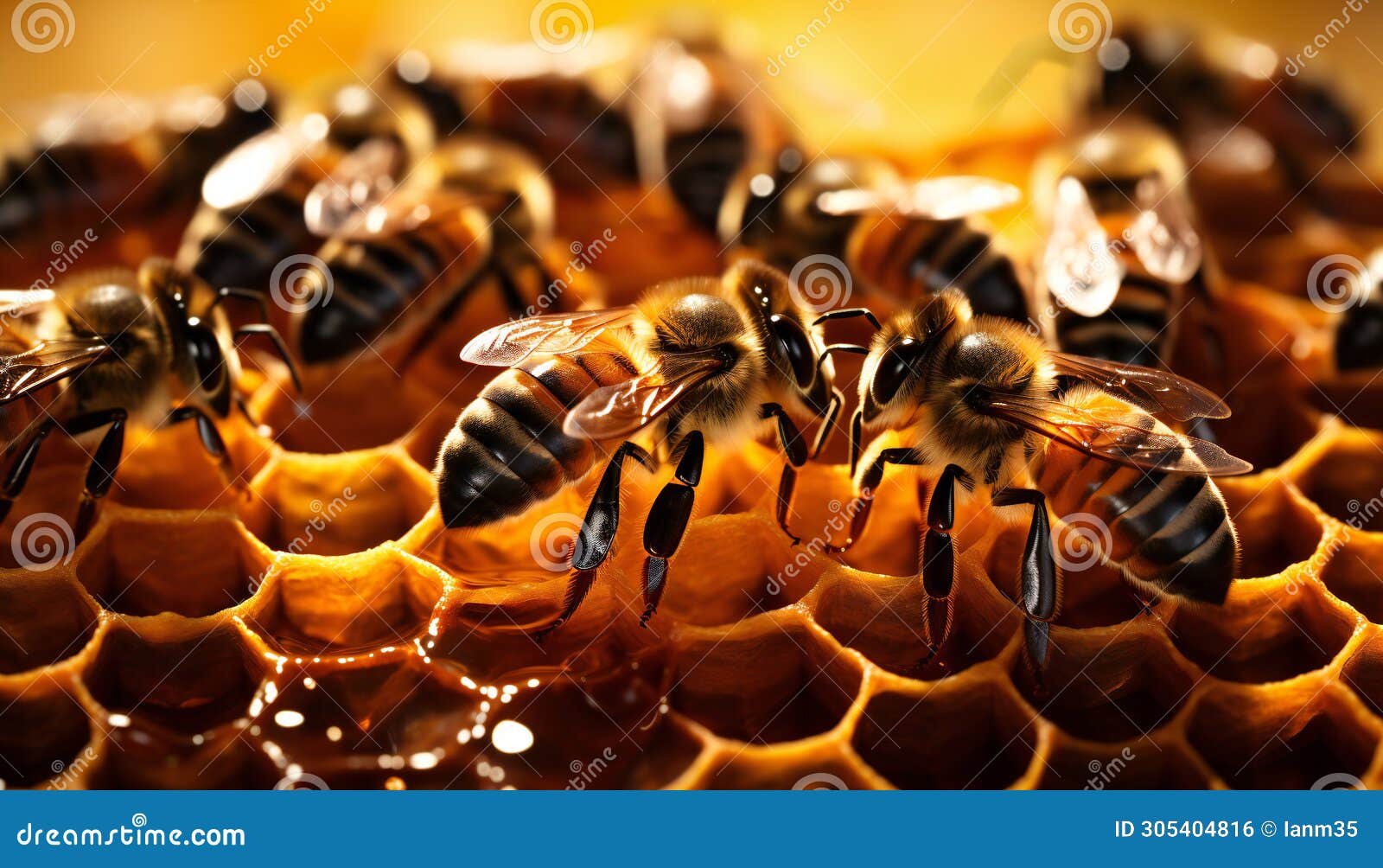 Recreation of Bees in the Comb of a Beehive Stock Illustration ...