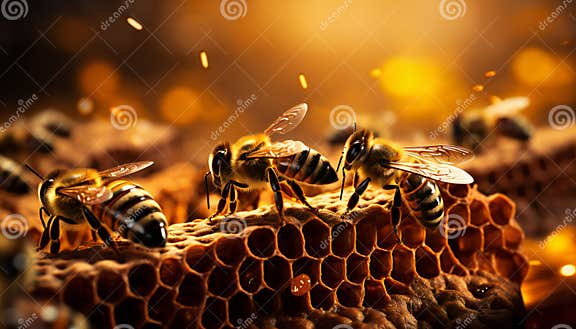Recreation of Bees in a Comb Hive Stock Illustration - Illustration of ...