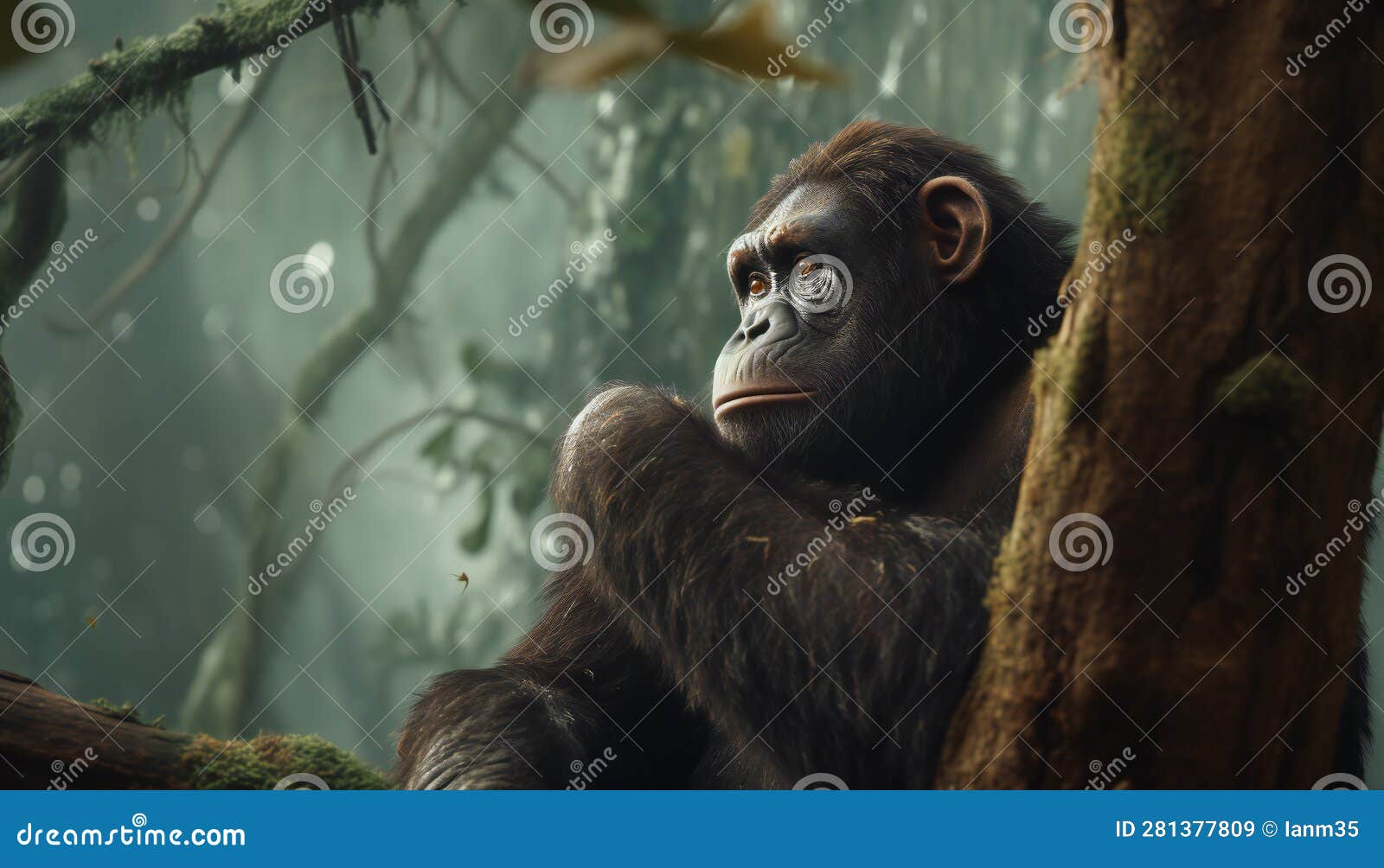 Recreation of a Bipedal Hominid Sit Down and Thinking in the Jungle ...